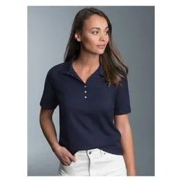 Poloshirt TRIGEMA "TRIGEMA Poloshirt aus Baumwolle mit Kristallsteinen", Damen, Gr. XXL, blau (navy), Single Jersey, 100% Baumwolle, Basic, lang, ohne Ausschnitt, Shirts