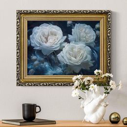 Bilderwelten Leinwandbild mit Barockrahmen Mystische wei&szlig;e Rosen