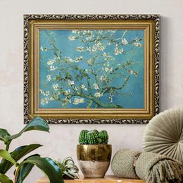 Bilderwelten Bild mit Barockrahmen Antik originell modern Barock blau - Vincent van Gogh - Mandelbl&uuml;te - edle Optik Wohnzimmer Schlafzimmer