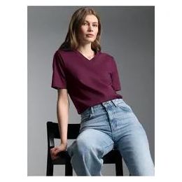 T-Shirt TRIGEMA "TRIGEMA V-Shirt DELUXE Baumwolle", Damen, Gr. 4XL, rot (sangria), Single Jersey, 100% Baumwolle, Basic, lang, V-Ausschnitt, Shirts T-Shirt