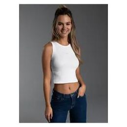 Crop-Top TRIGEMA "TRIGEMA Cropped Top aus elastischem Doppelripp", Damen, Gr. XL, wei&szlig;, Feinripp, 90% Baumwolle, 10% Elastan, Basic, Rundhals, Tops