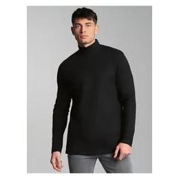 Longsleeve TRIGEMA "TRIGEMA Langarm Shirt mit Stehkragen", Herren, Gr. L, schwarz, Single Jersey, 100% Baumwolle, Basic, lang, ohne Ausschnitt, Shirts
