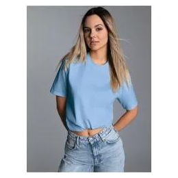 T-Shirt TRIGEMA "TRIGEMA T-Shirt aus 100% Baumwolle", Damen, Gr. M, blau (horizont), Single Jersey, 100% Baumwolle, Basic, lang, Rundhals, Shirts T-Shirt