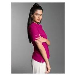 Poloshirt TRIGEMA "TRIGEMA Poloshirt mit Kristallsteinen", Damen, Gr. M, pink (magenta), Piqu&eacute;, 94% Baumwolle, 6% Elastan, Basic, lang, ohne Ausschnitt, Shirts