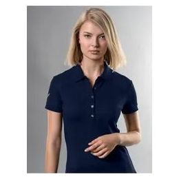 Poloshirt TRIGEMA "TRIGEMA Poloshirt mit Kristallsteinen", Damen, Gr. XL, blau (navy), Piqu&eacute;, 94% Baumwolle, 6% Elastan, Basic, lang, ohne Ausschnitt, Shirts