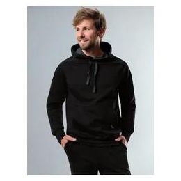 Kapuzensweatshirt TRIGEMA "TRIGEMA Kapuzensweatshirt aus Biobaumwolle", Herren, Gr. XL, schwarz, Single Jersey, 75% Baumwolle (Biobaumwolle kbA), 25% Baumwolle (recycelt), lang, ohne Ausschnitt, Sweatshirts