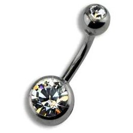 Bauchnabelpiercing ZEEme "Titan silberfarben Kristall wei&szlig;", grau (grau, wei&szlig;), Piercings, Damen, Titan