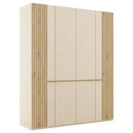 Kleiderschrank Musterring "Isabelle", beige (champagner, dekor), Schr&auml;nke, Champagner-Dekor, B/H/T: 197,3cm x 216cm x 58cm, T&uuml;ren: 4 Stk. Lamellen in Bianco Eiche-Nachbildung, Hartfaserplatte, Holzwerkstoff, Kleiderschrank, Lamellen in Eiche, Griffe in silber, verschiedene Gr&ouml;&szlig;en und Farben, B:197,3cm H:216cm T:58cm