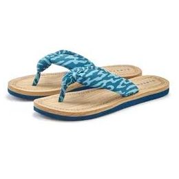 Badezehentrenner ELBSAND "Sandale,Badelatsche,Flip Flop,Mule, Pantolette,Badeschuhe,Sommerschuhe", Damen, Gr. 41, blau (petrol), Obermaterial: 100% Textilmaterial. Decksohle: 100% Synthetik. Futter: 100% Textilmaterial. Laufsohle: 100% Synthetik, gemustert, kontrastfarbene Details, Schuhe, Zehentrenner mit wasserabweisender und ultraleichter Sohle VEGAN