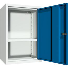 Pavoy H&auml;ngeschrank, H&ouml;he 600 mm, mit Vollblecht&uuml;r/en, Breite 400 mm, glatte R&uuml;ckwand, grau / blau