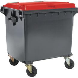 M&uuml;llcontainer aus Kunststoff, DIN EN 840, Volumen 1100 l, BxHxT 1370 x 1470 x 1115 mm, anthrazit/rot kaiserkraft