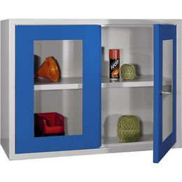 Pavoy H&auml;ngeschrank, H&ouml;he 600 mm, mit Sichtfenstert&uuml;r/en, Breite 800 mm, glatte R&uuml;ckwand, grau / blau