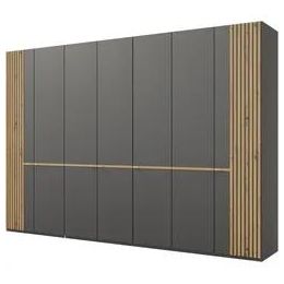 Kleiderschrank Musterring "Isabelle", grau (graphit, dekor), Schr&auml;nke, Graphit-Dekor, B/H/T: 344,2cm x 216cm x 58cm, T&uuml;ren: 7 Stk. Lamellen in Bianco Eiche-Nachbildung, Hartfaserplatte, Holzwerkstoff, Kleiderschrank, Lamellen in Eiche, Griffe in silber, verschiedene Gr&ouml;&szlig;en und Farben, B:344,2cm H:216cm T:58cm