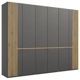 Kleiderschrank Musterring "Isabelle", grau (graphit, dekor), Schr&auml;nke, Graphit-Dekor, B/H/T: 295,2cm x 216cm x 58cm, T&uuml;ren: 6 Stk. Lamellen in Bianco Eiche-Nachbildung, Hartfaserplatte, Holzwerkstoff, Kleiderschrank, Lamellen in Eiche, Griffe in silber, verschiedene Gr&ouml;&szlig;en und Farben, B:295,2cm H:216cm T:58cm