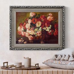 Bilderwelten Bild mit Barockrahmen Antik Blumen modern Barock rot - Auguste Renoir - Stillleben mit Pfingstrosen - Rose Wohnzimmer Schlafzimmer