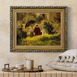 Gerahmtes Leinwandbild Carl Spitzweg - Der Maler im Garten