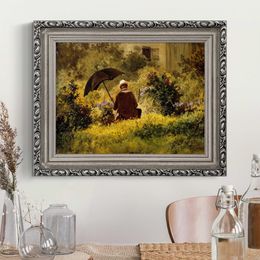 Bilderwelten Leinwandbild mit Barockrahmen Carl Spitzweg - Der Maler im Garten