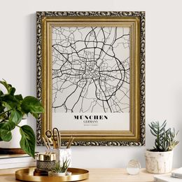Bilderwelten Leinwandbild mit Barockrahmen Stadtplan M&uuml;nchen - Klassik