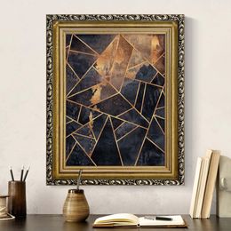 Bilderwelten Bild mit Barockrahmen Antik originell Abstrakt Barock schwarz - Onyx mit Gold - edle Optik Wohnzimmer Schlafzimmer