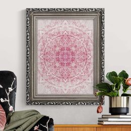 Bilderwelten Leinwandbild mit Barockrahmen Mandala Aquarell Sonne Ornament rosa
