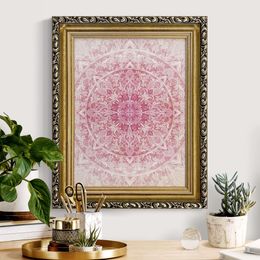 Bilderwelten Bild mit Barockrahmen Antik originell Orientalisch Aquarell rosa - Mandala Aquarell Sonne Ornament rosa - Ornamente Wohnzimmer Schlafzimmer
