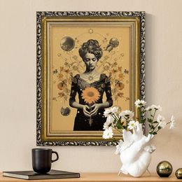 Gerahmtes Leinwandbild Frau mit Blume surreale Collage