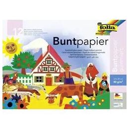 Folia Buntpapier-Heft gummiert, 23x25cm 12 Blatt, farbig sortiert