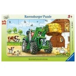 Ravensburger Rahmenpuzzle Traktor auf dem Bauernhof, Rahmenpuzzle 15 Teile