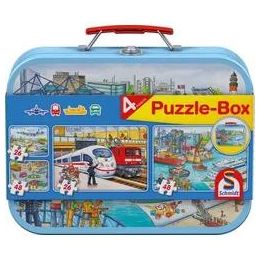 Puzzle Box Schmidt Spiele Verkehrsmittel im Metallkoffer 2x26, 2x48 Teile