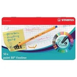 Stabilo Fineliner - point 88 - 50er Metalletui - mit 47 verschiedenen Farben - 2x blau, rot, schwarz