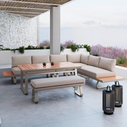 Dining-Loungeset Emma Creme Outdoorstoff/Kiefer+Abdeckung