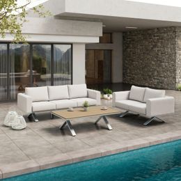 Loungegarnitur Sofia Hellgrau Outdoorstoff/Metall +Abdeckung