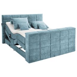 CARRYHOME Boxspringbett Denver Blau ca. 180x200 cm mit Topper