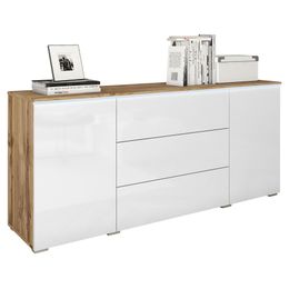 Sideboard Vera mit LED ca. 150 cm Wei&szlig;/Eiche Wotan
