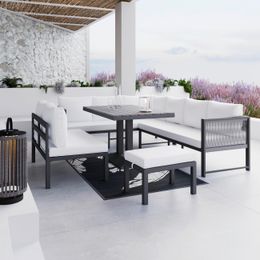 DiningLoungeset Pergolina Wei&szlig; Metall/Outdoorstoff +Abdeckung