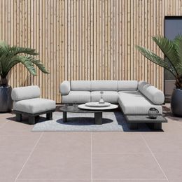 Loungegarnitur Lumea Hellgrau Outdoorstoff/Metall/Polywood