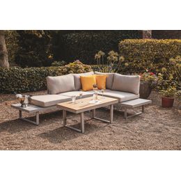Loungegarnitur 3-tlg. Aruba Holz/Metall/Textil mit Kissen