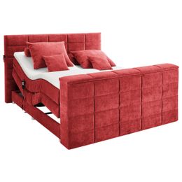 CARRYHOME Boxspringbett Denver Rot ca. 180x200 cm mit Topper