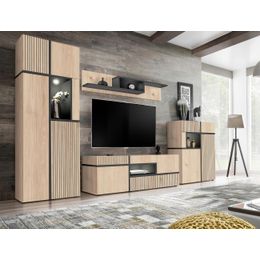 Wohnwand Cross Schwarz/Hickory
