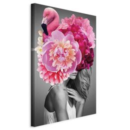 Artgeist Leinwandbild Flamingo Girl Grau/Pink ca. 40x60x1,2cm