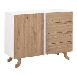 Sideboard Vira Wei&szlig;/Kieferfarben Echtholz