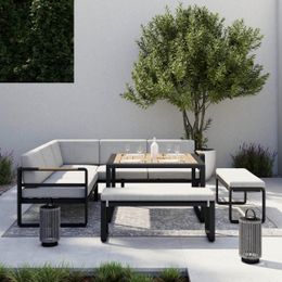 Dining-Loungeset Aruba Hellgr. /Schwarz Outdoorstoff/Metall
