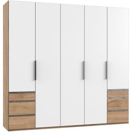 Dreht&uuml;renschrank mit Laden B: 250 cm Level, Wei&szlig;/Eiche Dekor
