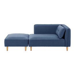 Sofa Fanny Blau Leinenoptik mit Hocker