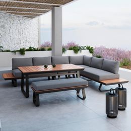 Dining-Loungeset Emma Grau Outdoorstoff/Polywood+Abd.