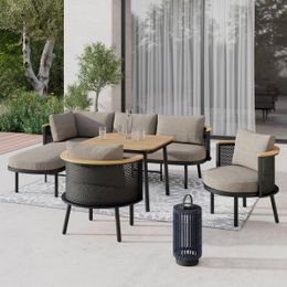 Dining-Loungeset Lissa Beige Outdoorstoff/Metall/Polywood