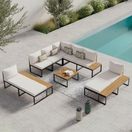 Loungegarnitur Adriano Creme Akazie/Metall/Outdoorstoff