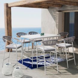 Gartenbarset Allonso Hellgrau Metall/Textil/Glas + Abdeckung
