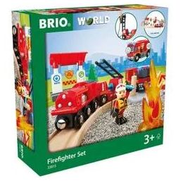 Ravensburger BRIO World 33815 Feuerwehr-Set - Holzeisenbahn-Set inklusive Feuerwehr-Auto mit Licht und Sound - Empfohlen f&uuml;r Kinder ab 3 Jahren