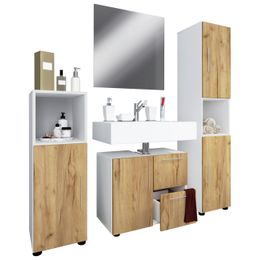 Badezimmer Flandu 4-tlg. ca. 123 cm Honigeiche/Wei&szlig;
